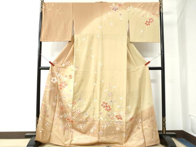 平和屋着物●訪問着　絞り　網目扇面笹梅桐花文　暈し染め　金彩　正絹　逸品　CAAU2872yc