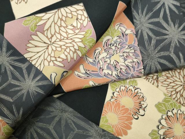 平和屋着物●長襦袢　無双仕立て　色紙重ね乱菊麻の葉間道　黒地　正絹　逸品　CAAU2895yc