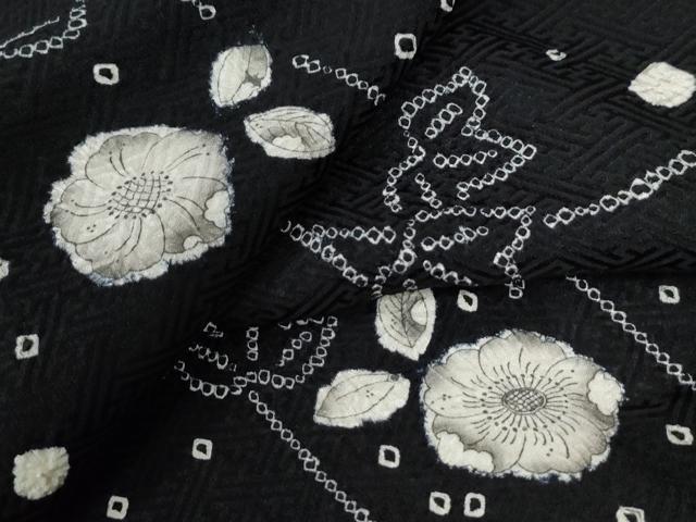 平和屋着物●上質な小紋　辻が花　手描き　絞り　黒地　正絹　逸品　CAAU2901yc 平和屋着物○上質な小紋 辻が花 手描き 絞り 黒地 正絹 逸品 CAAU2901yc