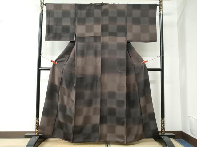 平和屋着物●上質な小紋　市松文様　暈し染め　正絹　逸品　CAAU2952yc