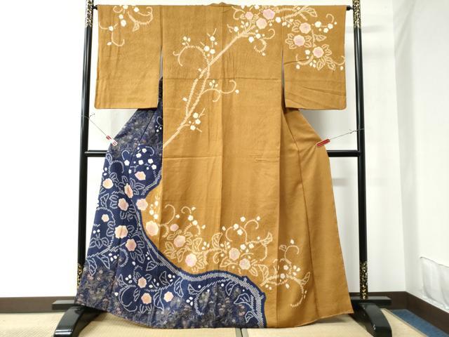 平和屋着物●訪問着　絞り　花唐草文　金彩　正絹　逸品　CAAU2953yc