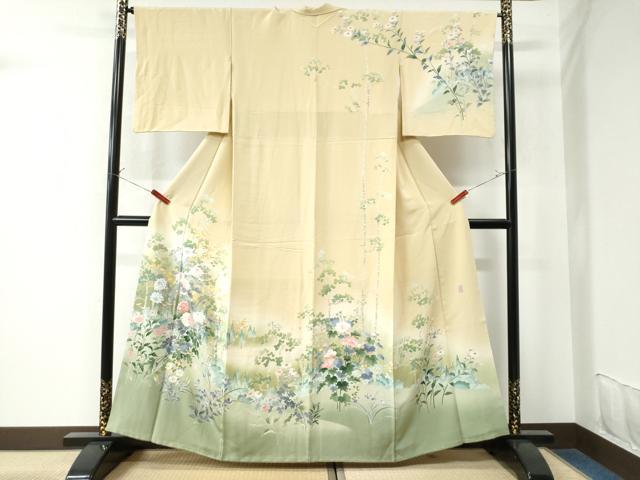 平和屋着物●十日町友禅作家　阿部佳雪　訪問着　枝花文　暈し染め　金彩　正絹　逸品　CAAU2964yc