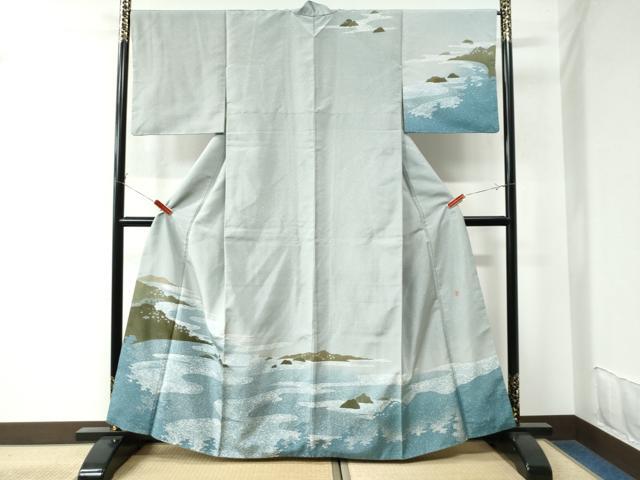 平和屋着物●訪問着　本場染大島紬　作家物　水辺文　正絹　逸品　CAAU2967yc