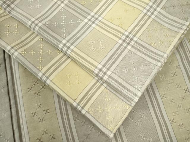平和屋着物●上質な紬　花織　格子柄　正絹　逸品　CAAU2968yc