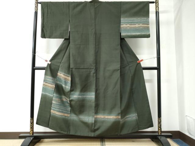 平和屋着物●希少　訪問着　紬地　めがね織　横段文　金糸　ますいわ屋扱い　正絹　逸品　CAAU2977yc