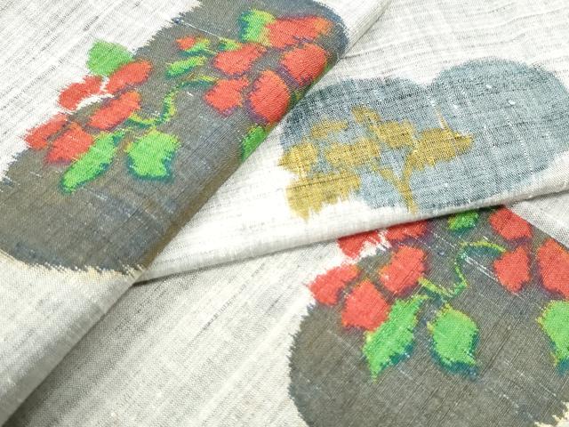 平和屋着物●小千谷紬　草花文　正絹　逸品　CAAU3012yc