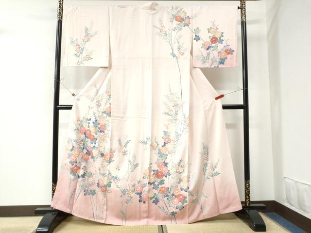 平和屋着物●訪問着　枝菊文　暈し染め　金彩　正絹　逸品　CAAU3042yc