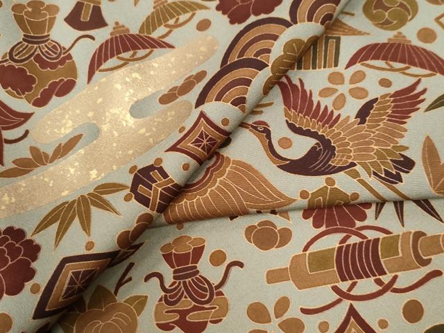 平和屋着物●上質な小紋　エ霞飛鶴宝尽くし吉祥花蝶文　金彩　正絹　逸品　未使用　CAAU3084yc
