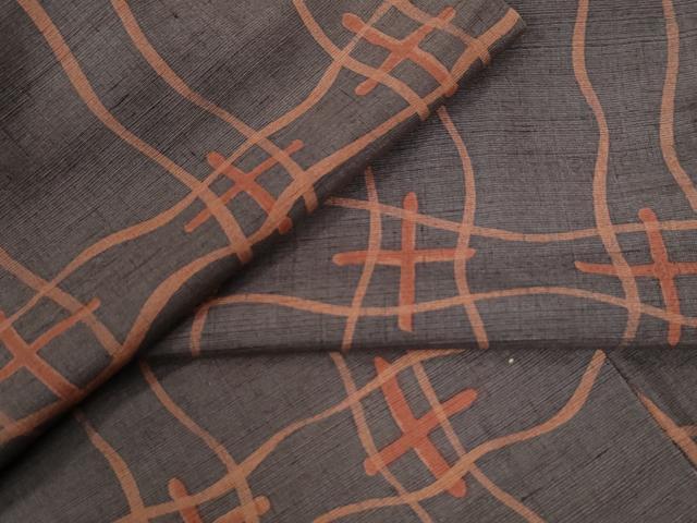 平和屋着物●上質な小紋　紬地　変わり格子　正絹　逸品　CAAU3095yc