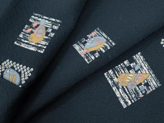 平和屋着物●上質な小紋　色紙玩具舞桜文　紺地　正絹　逸品　CAAU3119yc