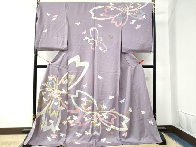 平和屋着物●訪問着　駒刺繍　舞桜文　金彩　仮絵羽　正絹　逸品　未使用　CAAU3121yc