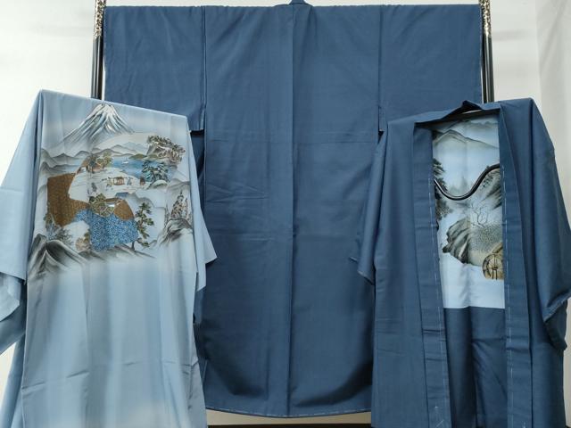 平和屋着物●男性　お召　アンサンブル・長襦袢セット　100亀甲　正絹　逸品　CAAU3134yc