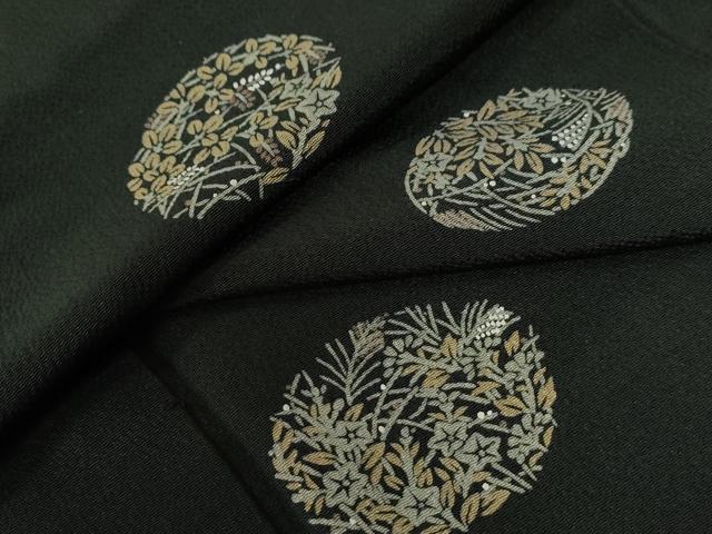 平和屋着物●上質な小紋　草花丸文　黒地　正絹　逸品　CAAU3140yc