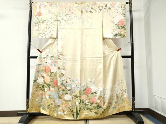 平和屋着物●訪問着　草花文　暈し染め　金彩　正絹　逸品　CAAU3146yc