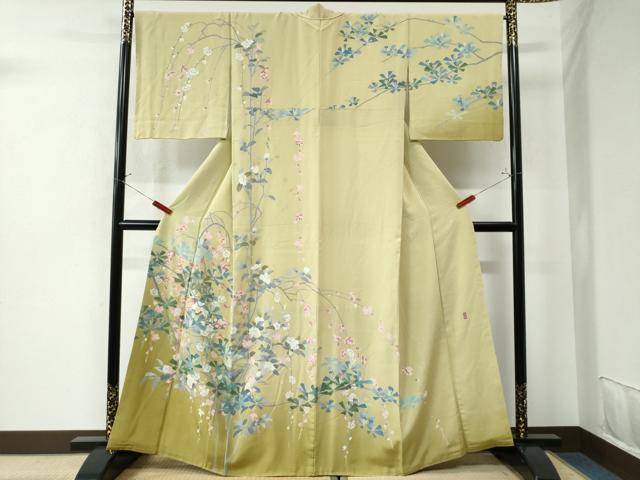 平和屋着物●訪問着　友禅　作家物　枝花文　暈し染め　正絹　逸品　CAAU3148yc