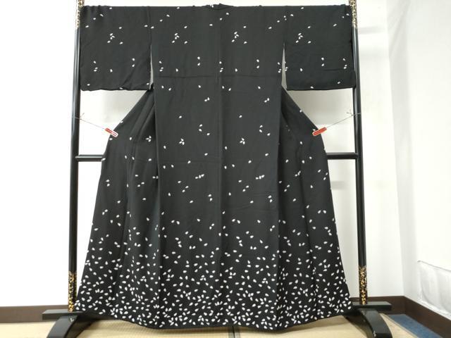 平和屋着物●訪問着　舞花弁　黒地　正絹　逸品　CAAU3171yc