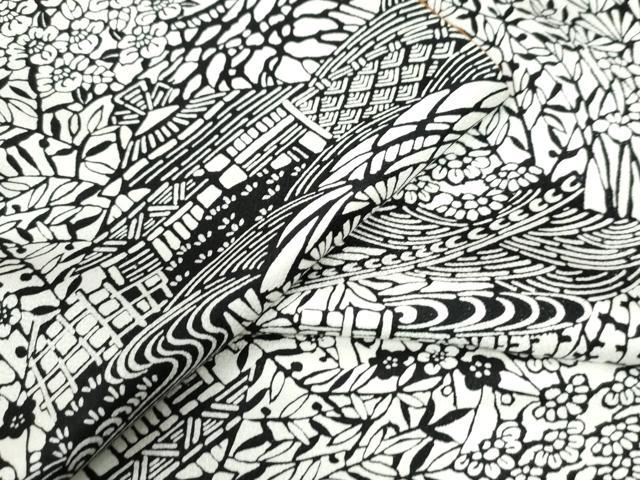 平和屋着物○上質な小紋 型染め 浜松風景草花文 正絹 逸品 CAAU3176yc