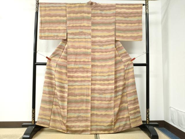 平和屋着物●江戸小紋　よろけ縞　正絹　逸品　CAAU3177yc 平和屋着物○江戸小紋 よろけ縞 正絹 逸品 CAAU3177yc