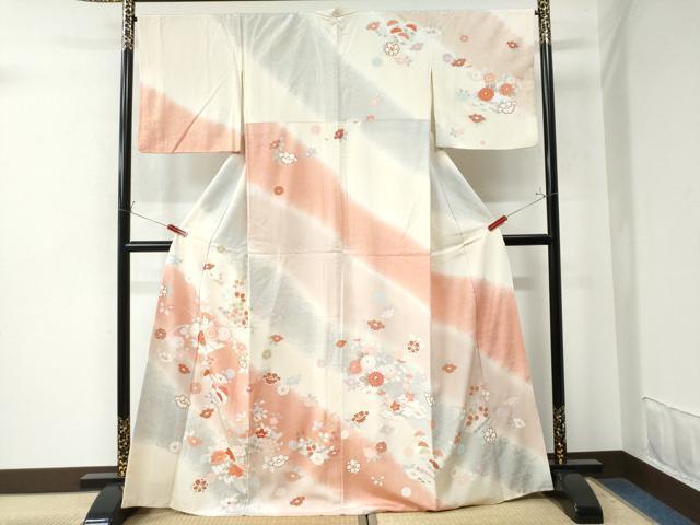 平和屋着物●訪問着　刺繍　花筏文　暈し染め　金彩　正絹　逸品　CAAU3182yc