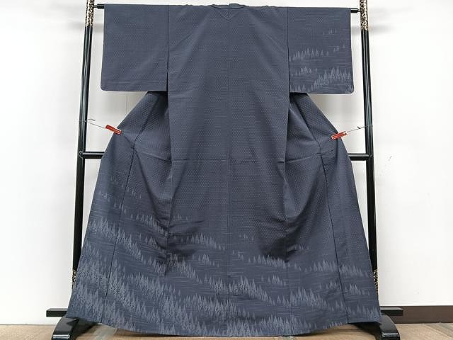 平和屋着物▽本塩沢　訪問着　単衣　樹林文　正絹　逸品　CAAU3820xi