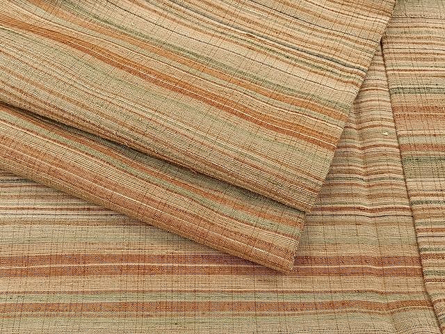 平和屋着物▽上質な紬　単衣　横段文　正絹　逸品　CAAU3826xi