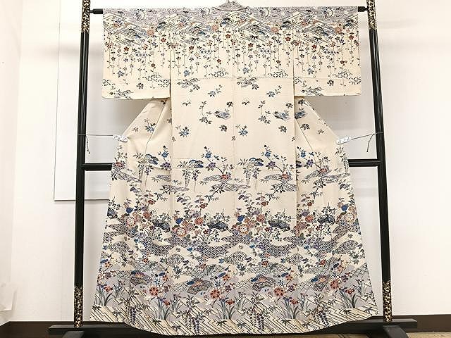 平和屋着物▽訪問着　単衣　草花吉祥文　金彩　正絹　逸品　CAAU3868xi