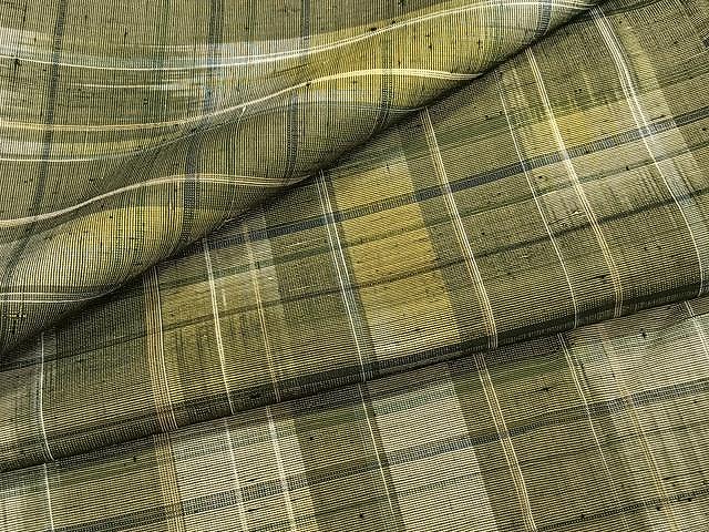 平和屋着物▽上質な紬　単衣　格子柄　正絹　逸品　CAAU3877xi