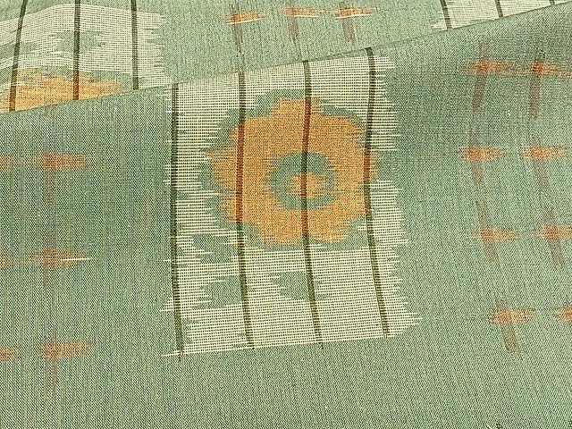 平和屋着物▽上質な紬 単衣 市松花文 正絹 逸品 CAAU3889xi