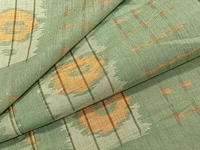 平和屋着物▽上質な紬　単衣　市松花文　正絹　逸品　CAAU3889xi