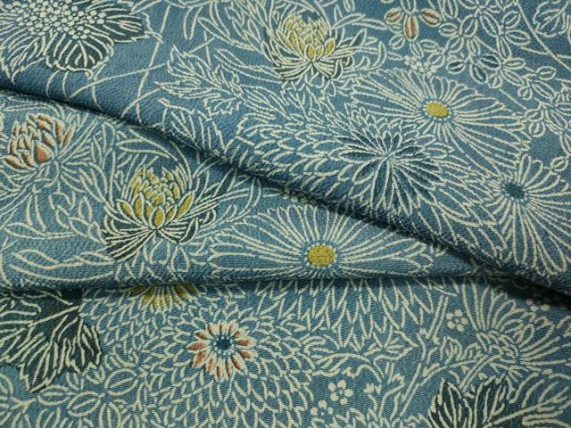 平和屋着物▽上質な小紋　単衣　本藍　型絵染　菊花文　鬼しぼ縮緬　正絹　逸品　CAAU5228vp
