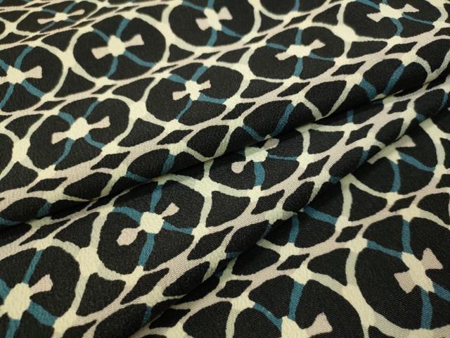 平和屋着物▽上質な小紋　単衣　型染め　丸繋ぎ　黒地　正絹　逸品　CAAU5393vp