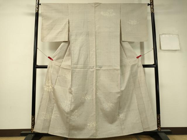 平和屋着物▽訪問着　単衣　生紬　草花シルエット　正絹　逸品　CAAU5446vp