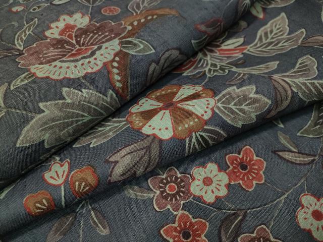 平和屋着物▽上質な小紋　単衣　紬地　型染め　更紗唐草文　正絹　逸品　CAAU5471vp