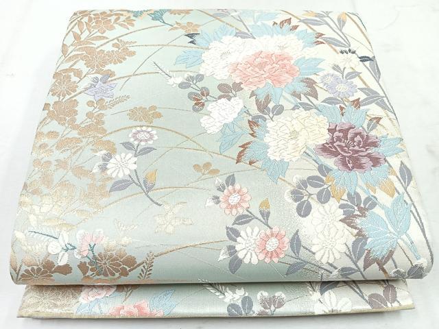 平和屋着物●六通柄袋帯　唐織　加賀染牡丹　金糸　正絹　逸品　CAAU7574nb