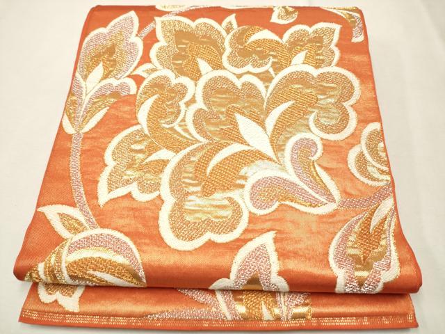 平和屋着物●西陣　川島織物　六通柄袋帯　唐織　檜扇草花文　金銀糸　正絹　逸品　CAAU9202hy