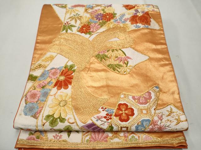 平和屋着物●西陣　河合美術織物謹製　六通柄袋帯　唐織　錦繍慶長熨斗文　金糸　正絹　逸品　CAAU9204hy