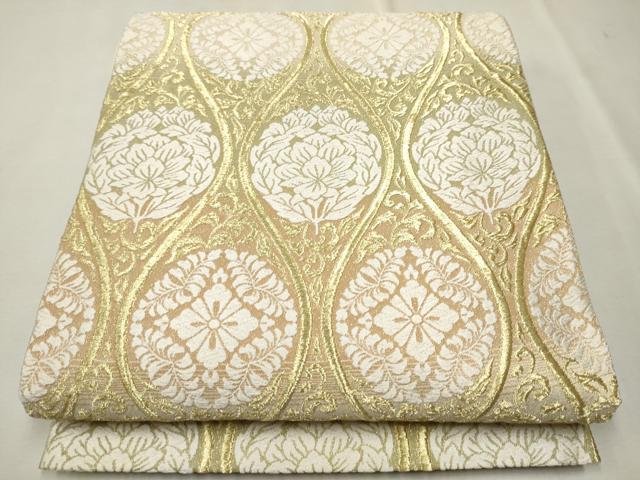 平和屋着物●六通柄袋帯　綴唐織　立涌に丸藤牡丹文　金糸　正絹　逸品　CAAU9219hy