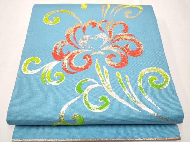 平和屋着物●龍村美術織物　たつむら　九寸開き名古屋帯　唐草の華　金銀糸　正絹　逸品　CAAU9264hy