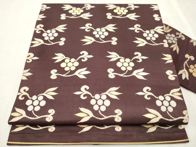 平和屋着物●龍村美術織物　たつむら　塩瀬　九寸名古屋帯　唐織　花葉段文　金銀糸　正絹　逸品　CAAU9272hy