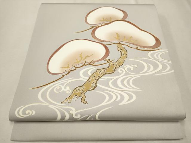 平和屋着物●塩瀬　九寸開き名古屋帯　駒刺繍　浜松文　金彩　正絹　逸品　CAAU9280hy