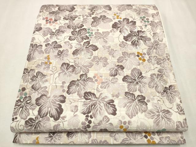 平和屋着物●六通柄袋帯　唐織　葡萄蔦の葉文　銀糸　正絹　逸品　CAAU9481hy