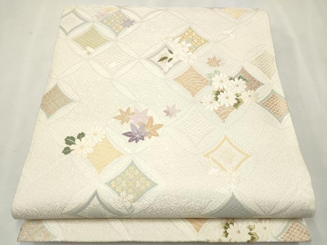 平和屋着物●六通柄袋帯　唐織　作家物　七宝花文　銀糸　正絹　逸品　CAAU9495hy