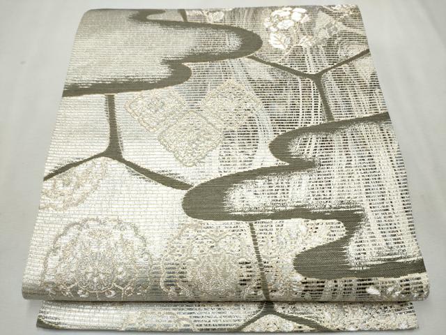 平和屋着物●六通柄袋帯　エ霞花唐草文　金銀糸　正絹　逸品　CAAU9502hy