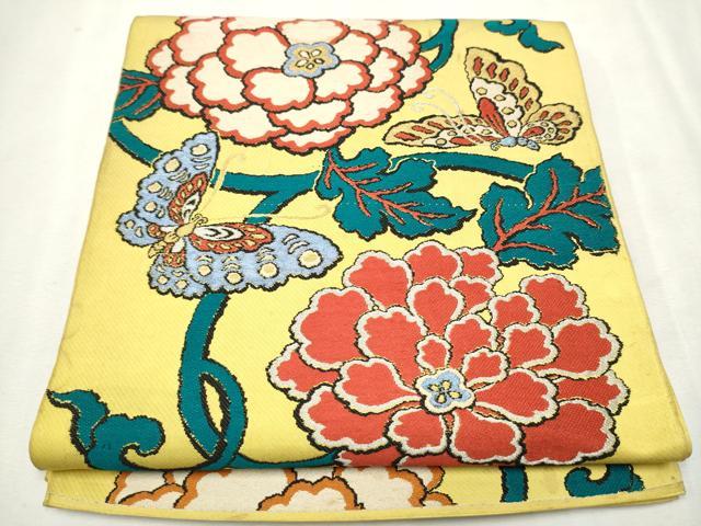 平和屋着物●アンティーク　大正ロマン　太鼓柄　京袋帯　花蝶文　金銀糸　正絹　逸品　CAAU9512hy