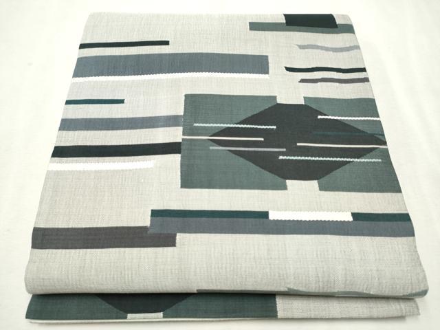 平和屋着物●両面　六通柄袋帯　紬地　幾何学文様　正絹　逸品　CAAU9540hy