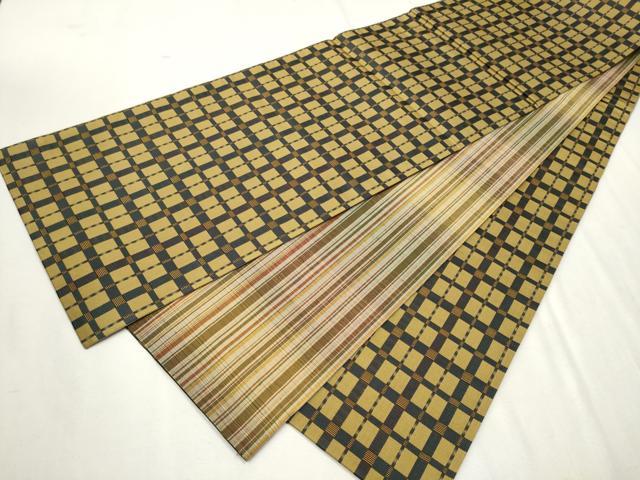 平和屋着物●両面　全通柄袋帯　格子柄　正絹　逸品　CAAU9542hy