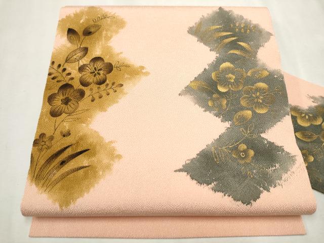 平和屋着物●九寸名古屋帯　辻が花　金彩　鬼しぼ縮緬　正絹　逸品　CAAU9567hy