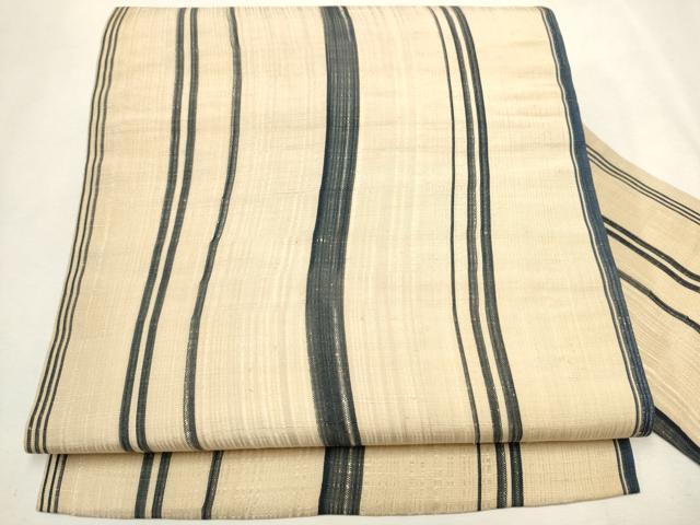 平和屋着物●全通柄　九寸名古屋帯　紬地　よろけ縞　正絹　逸品　CAAU9570hy