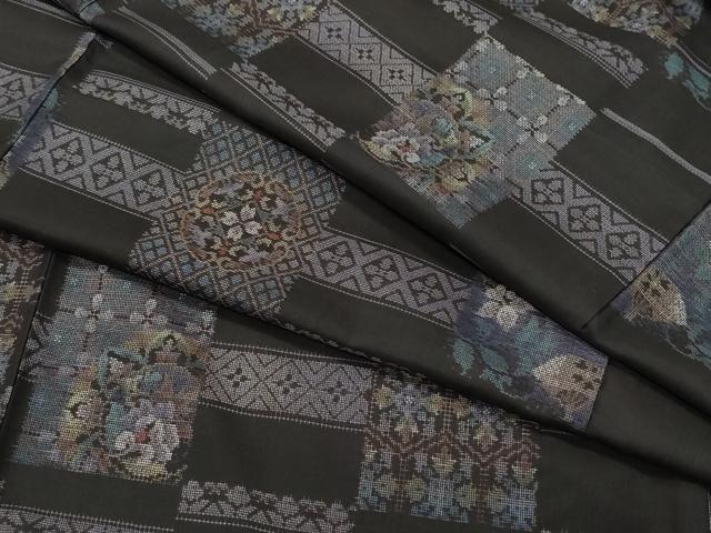 平和屋着物●本場大島紬　9マルキ　扇面吉祥花文　正絹　逸品　CAAU9609vf