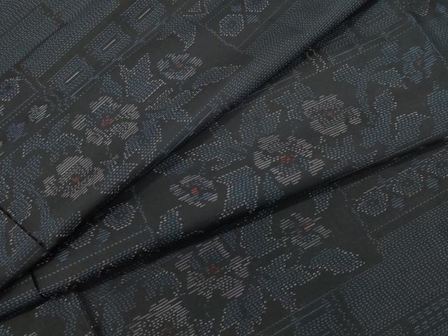 平和屋着物●本場大島紬　草花文　正絹　逸品　CAAU9620vf